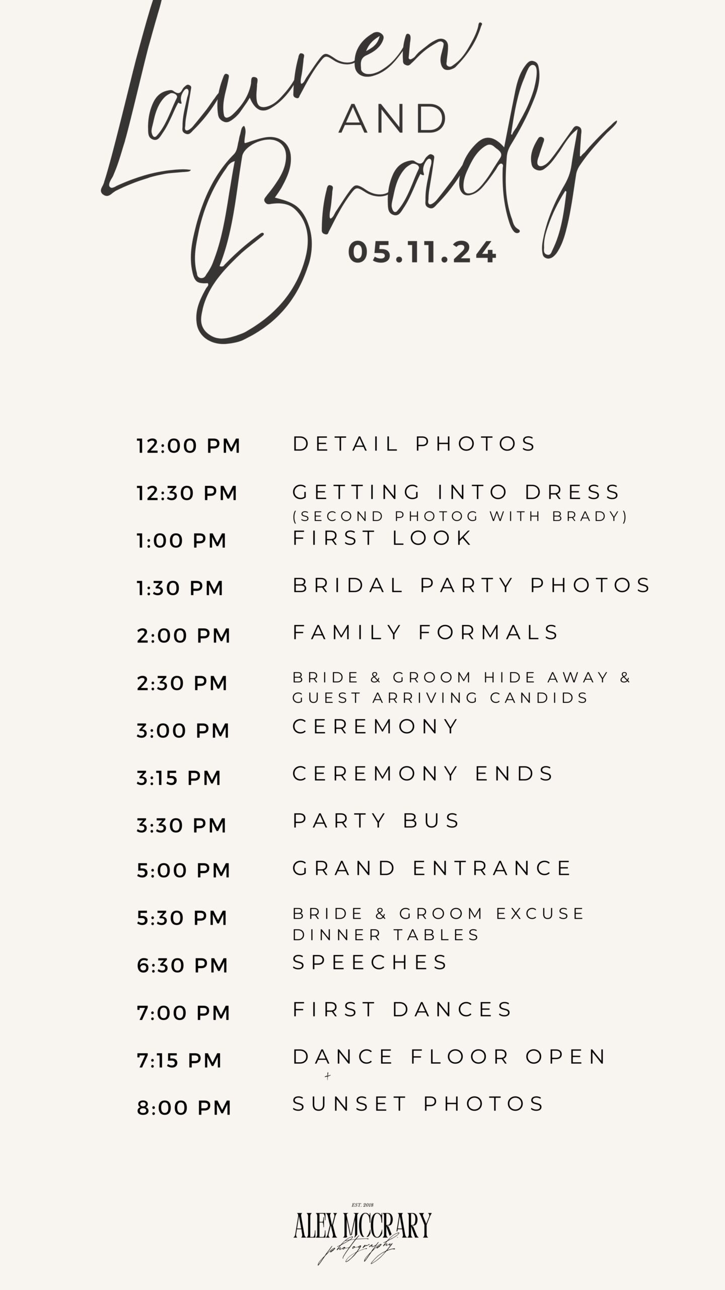 Wedding Photography Timeline Examples